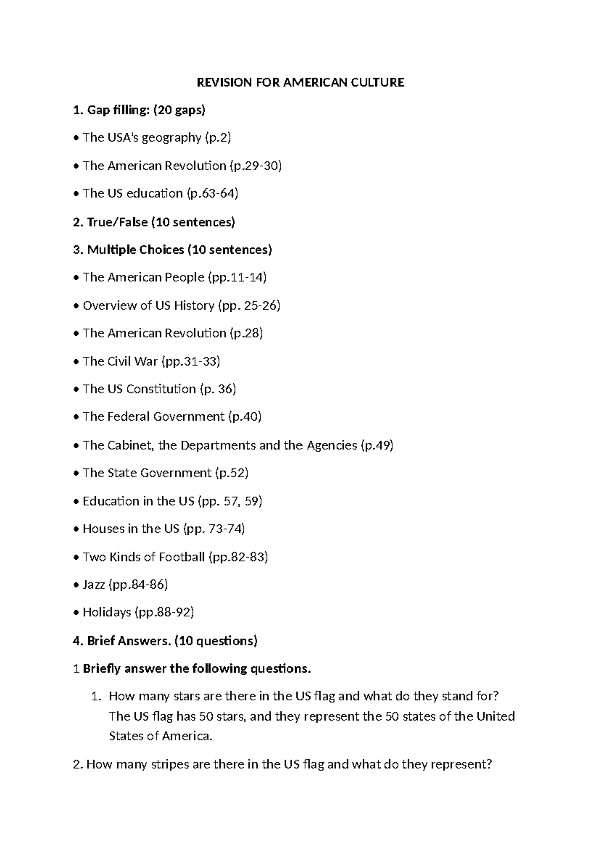 Revision Notes for American Culture 1: Key Topics & Concepts - Studocu