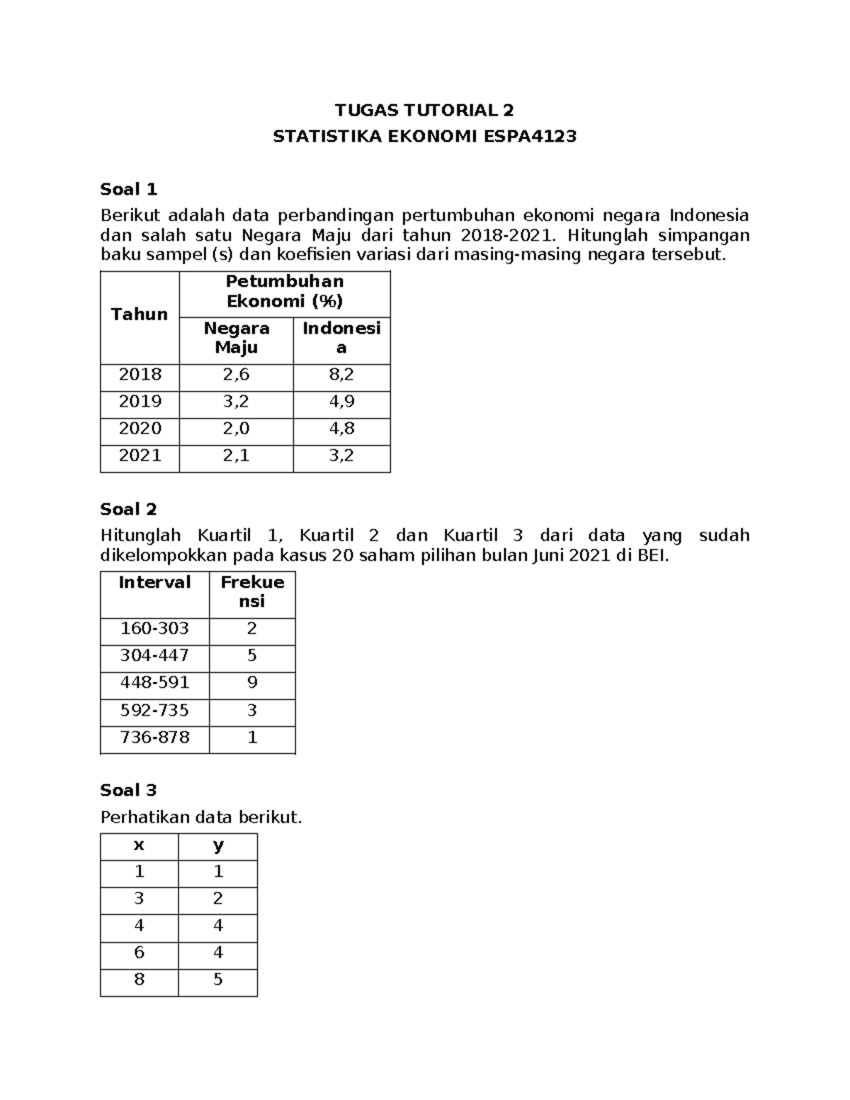 TUGAS TUTORIAL 2 STATISTIKA EKONOMI ESPA4123: Analisis Data Pertumbuhan - Studocu