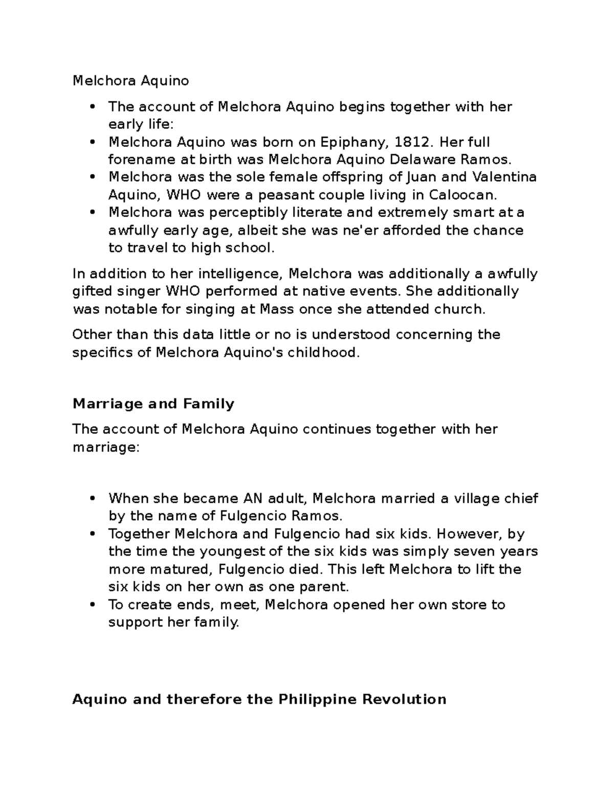 Melchora Aquino: A Historical Account of Her Life and Legacy - Studocu