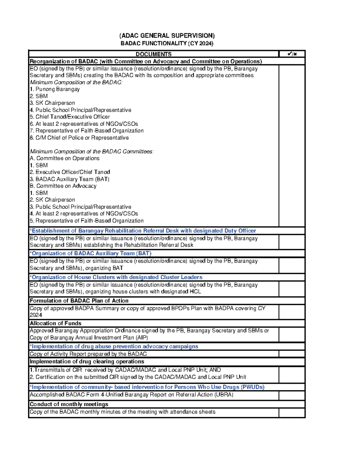 BADAC FUNCTIONALITY CHECKLIST (CY 2024) - NOTES - Studocu