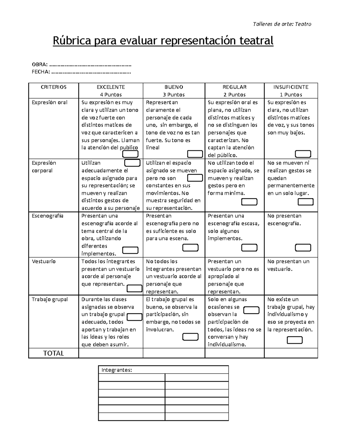 438006174 Rúbrica de Evaluación para Representación Teatral - Studocu