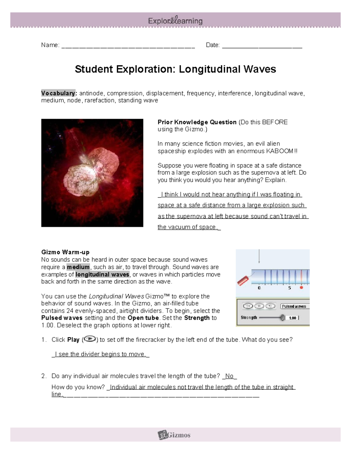 Unit 5 - Longitudinal Waves Student Exploration Guide - Studocu