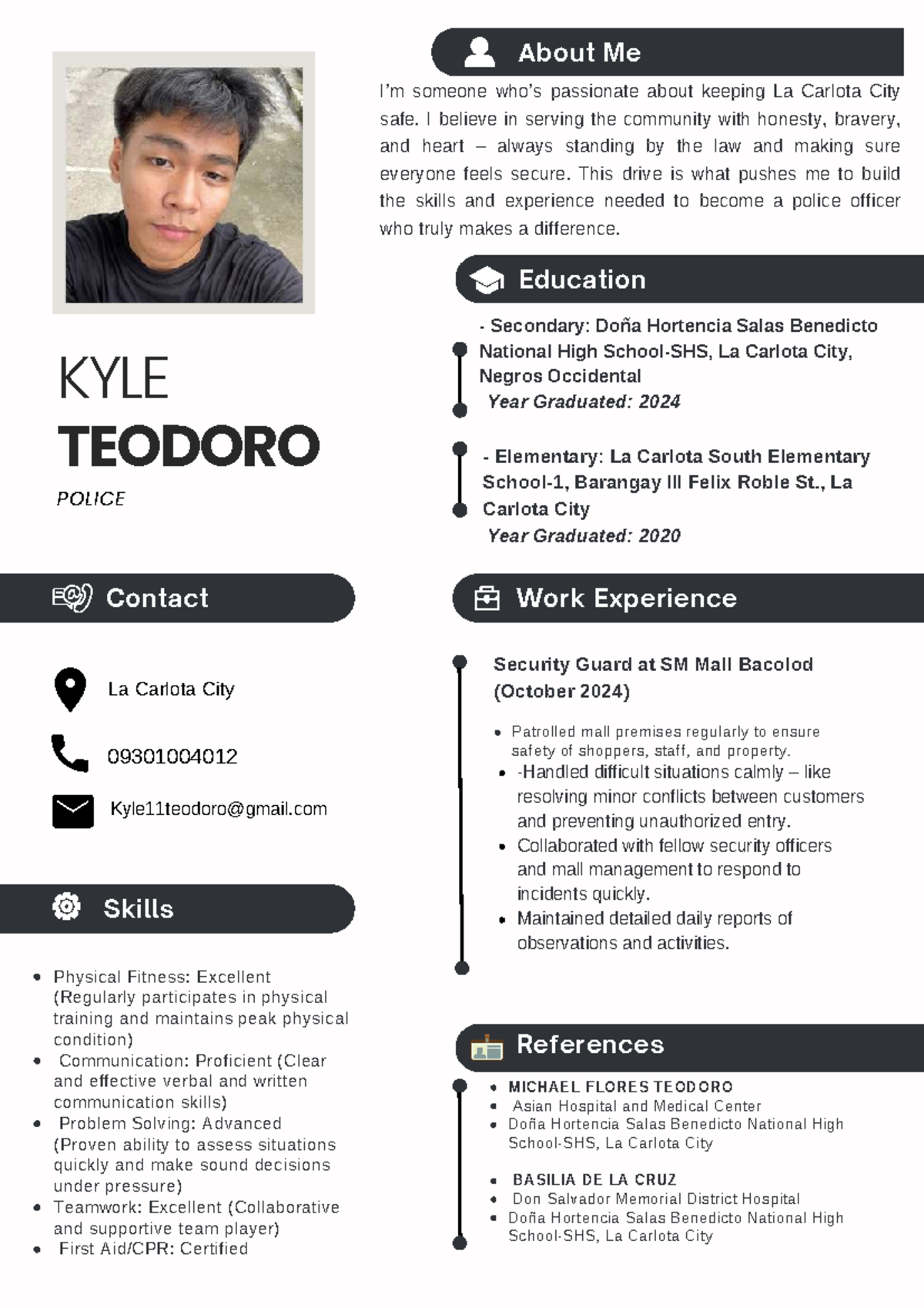 Professional Resume: KYLE TEODORO - Future Police Officer - Studocu