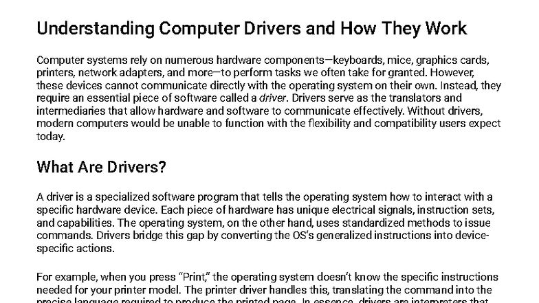 Understanding Computer Drivers: Functionality and Importance (CS101) - Studocu