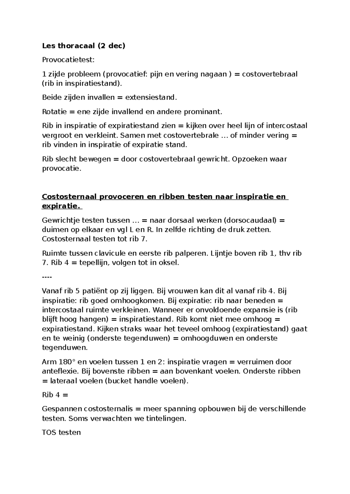 Les Thoracaal 3: Provocatietests en Segmentale Mobilisaties - Studocu
