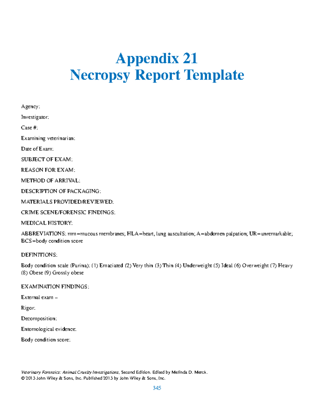 Veterinary Forensics: Necropsy Report Template for Case Studies - Studocu