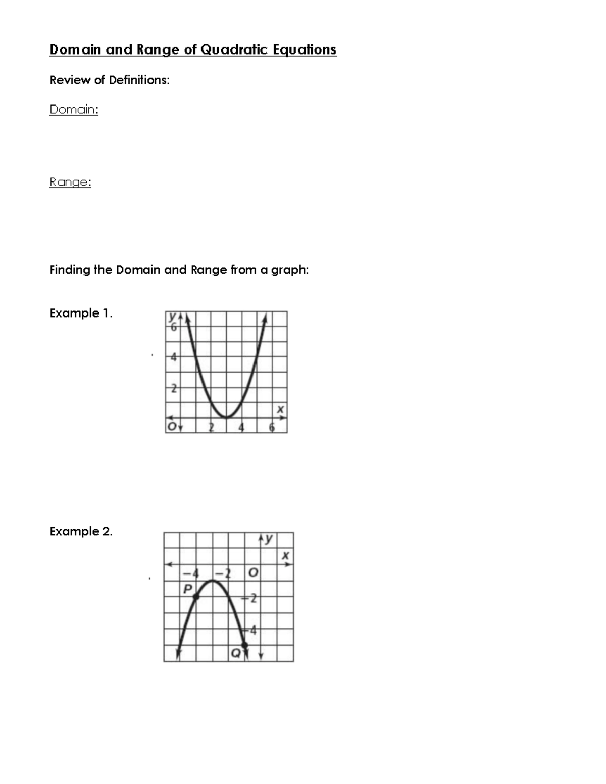 Domain and Range of Quadratics-2021 practice - MATH 1066 - Domain and ...