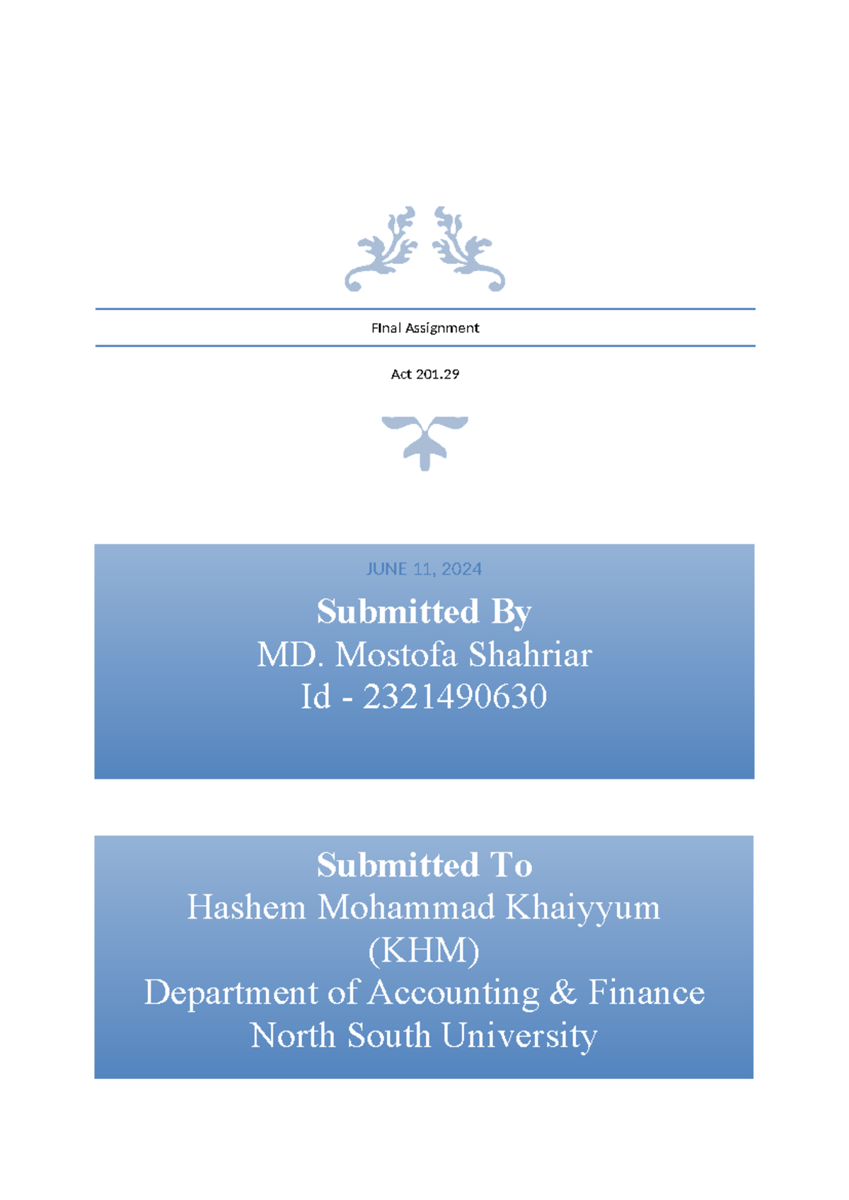 Act 201 - Final Assignment for Anna Car Repairing Shop Analysis - Studocu