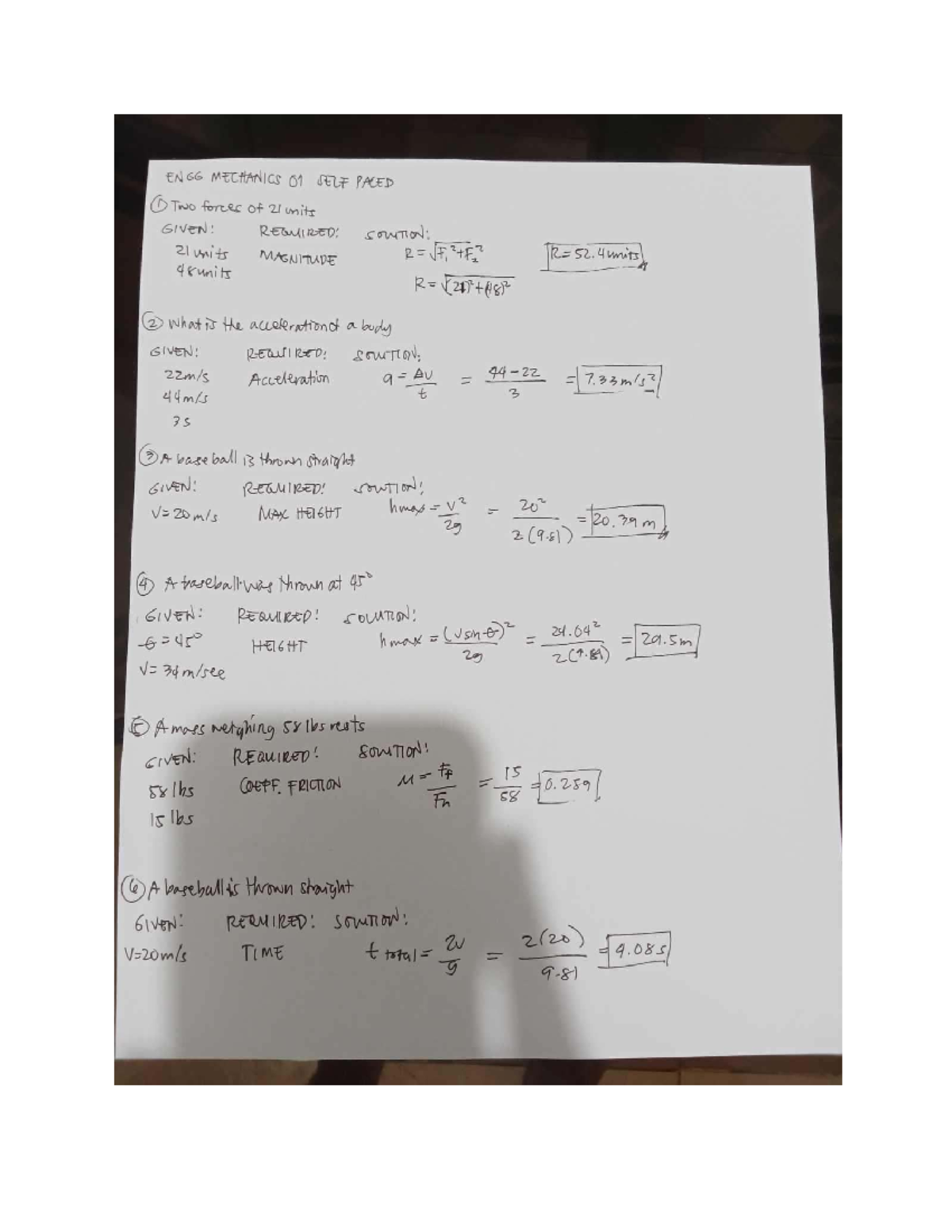 ENGG MECHANICS 01 - SELF PACED I: Forces, Acceleration & Projectile ...