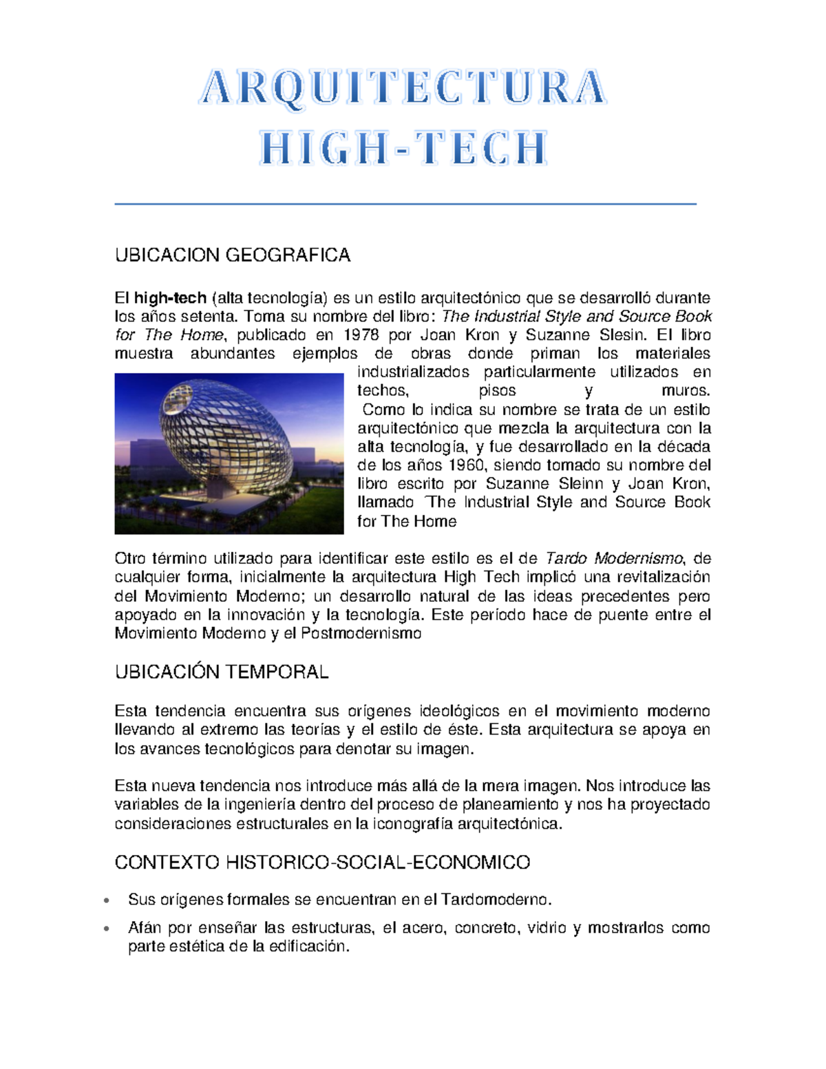 ARQ HIGH TECH: Historia y Evolución de la Arquitectura Industrial - Studocu