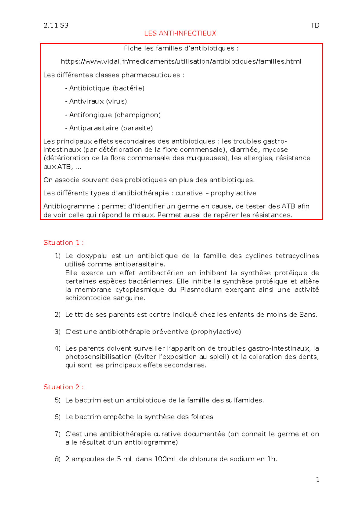 Les anti-infectieux - Cours IFSI S3 TD - Studocu