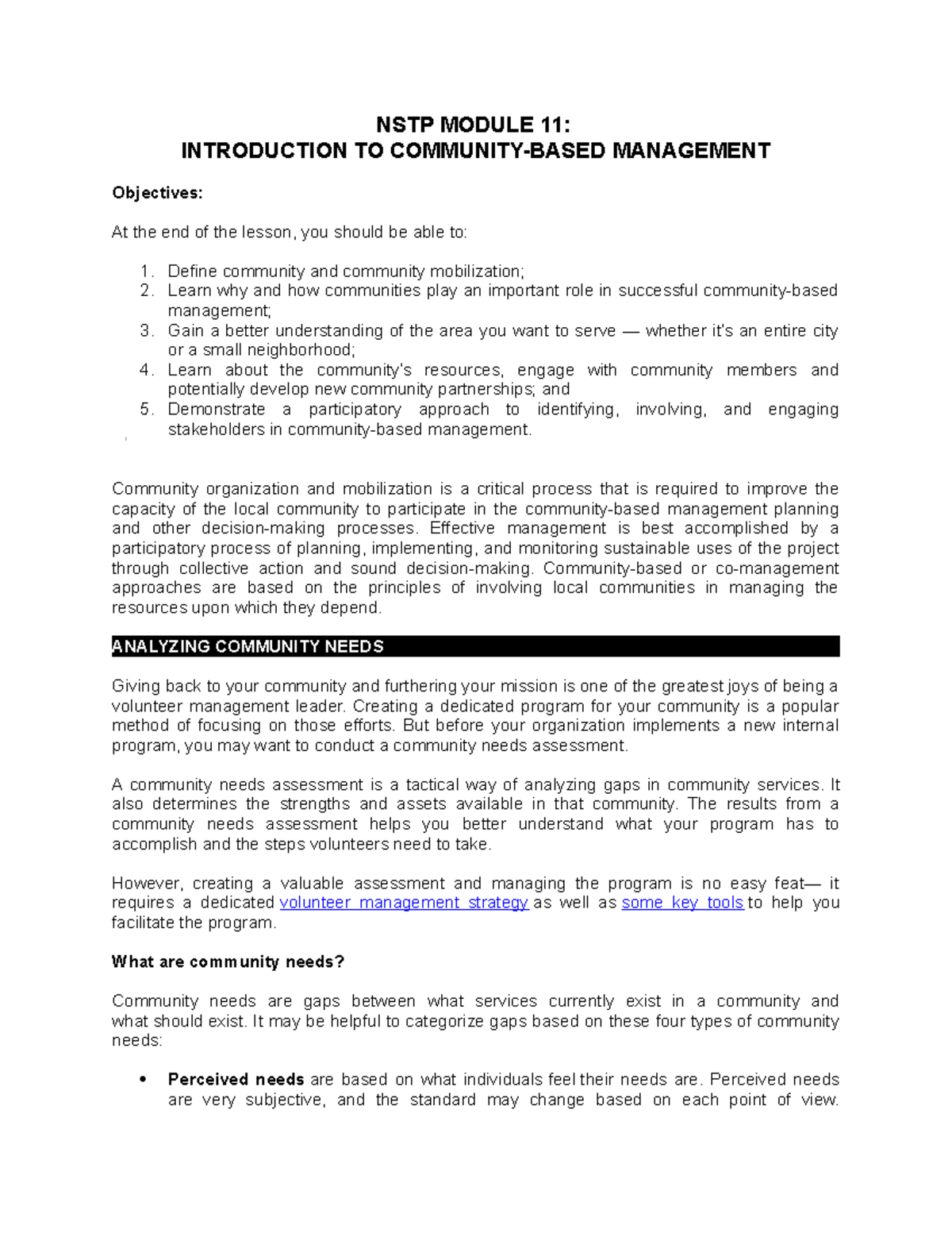 11 NSTP I Community-Based Management: Final Exam Insights and ...