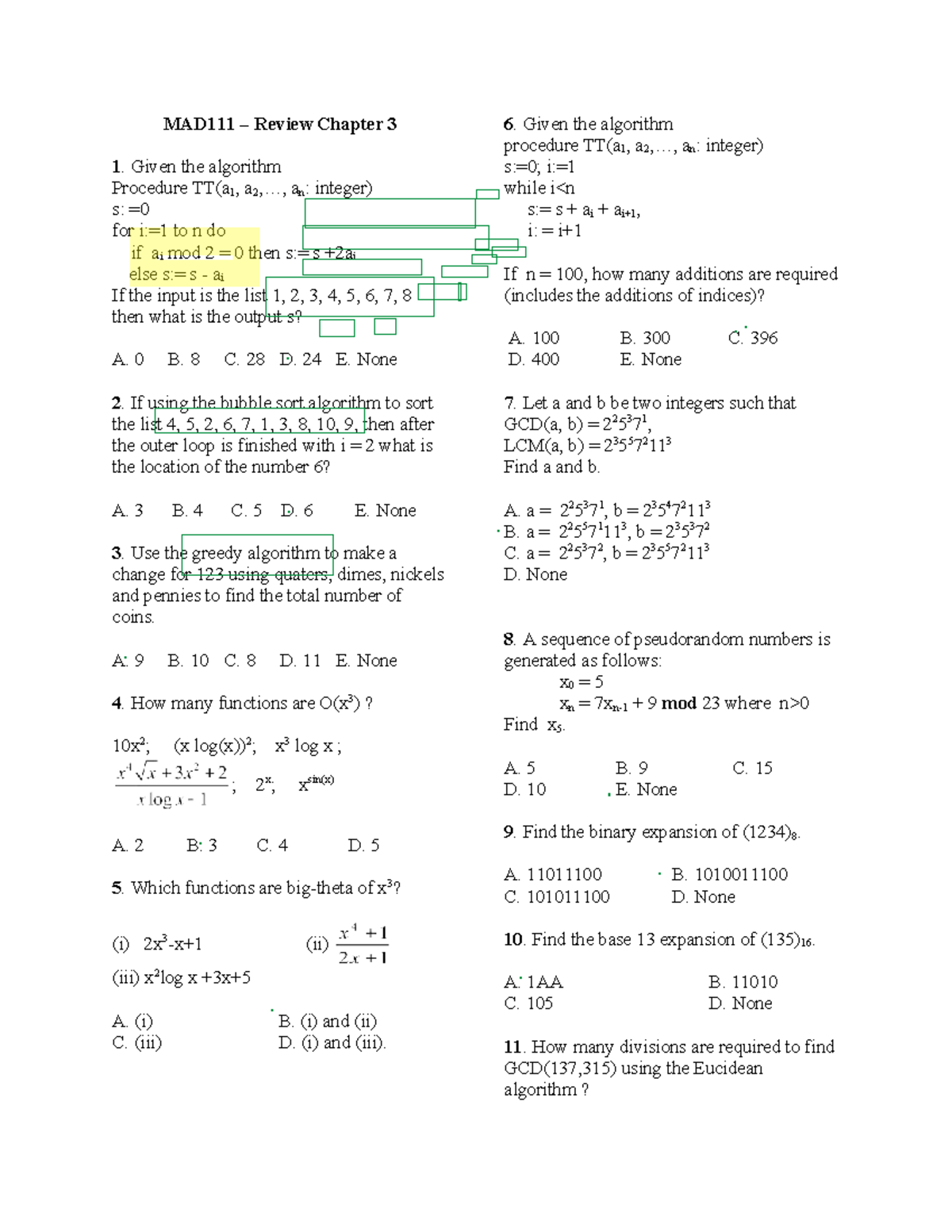 Review Chap 3 - Luyện Tập: Algorithms & Problem Solving - Studocu