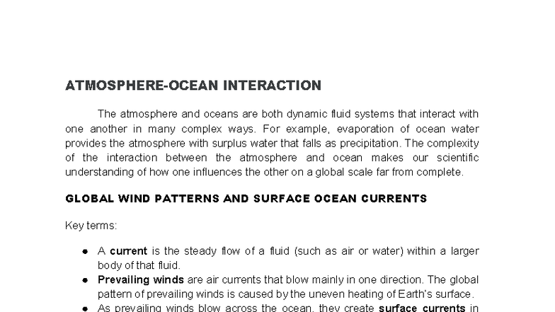 Atmosphere-Ocean Interaction: Global Patterns & Effects (083951) - Studocu