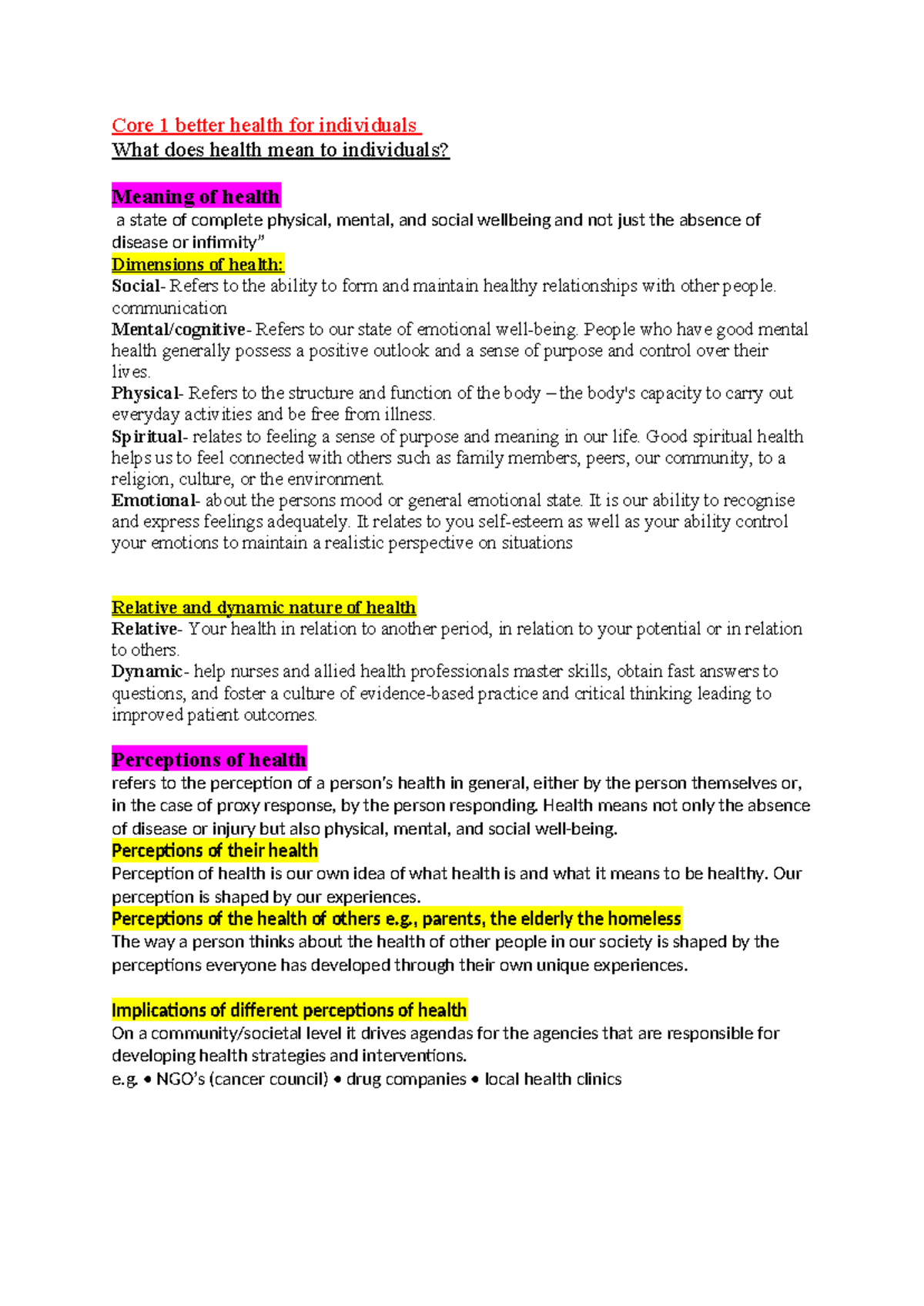 Better health for individuals - Core 1 better health for individuals ...