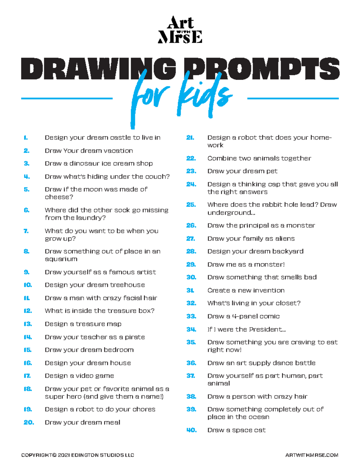 Drawing Prompts - Good - 1. Design your dream castle to live in 2. Draw ...
