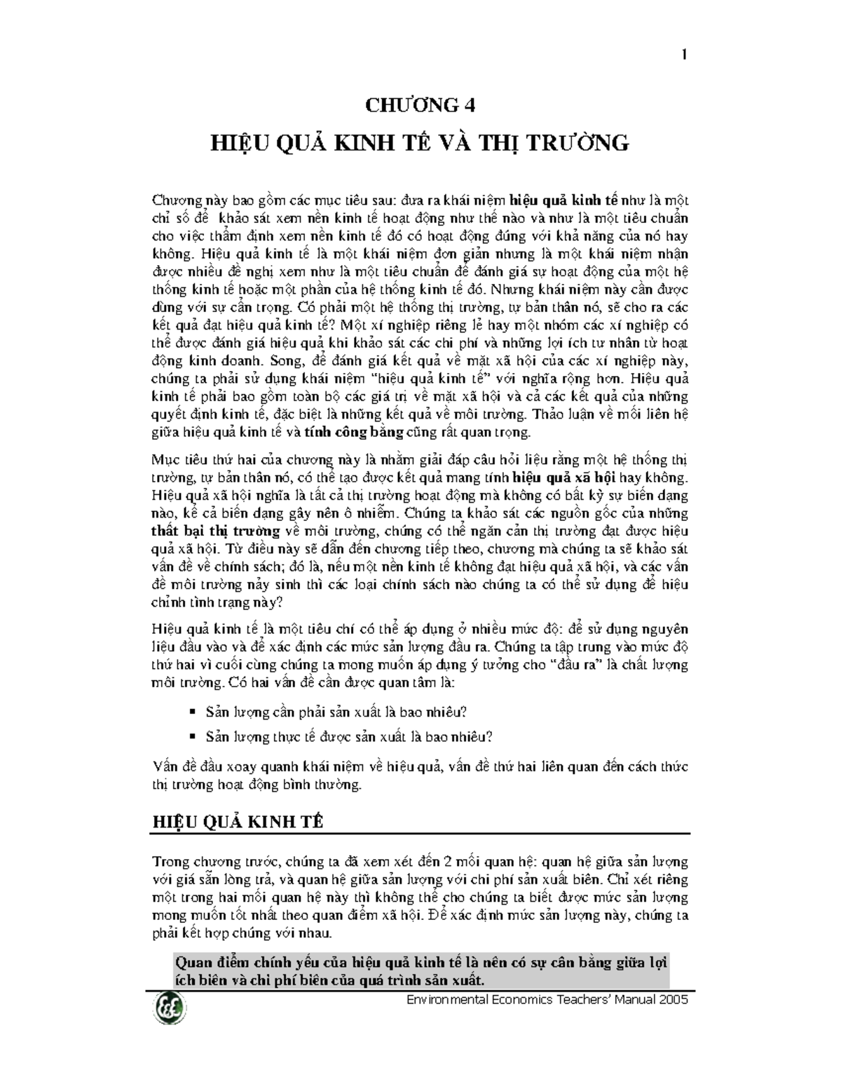 Environmental economics ch4 - CH NG 4 HI U QU KINH T VÀ TH TR NG Ch ng ...