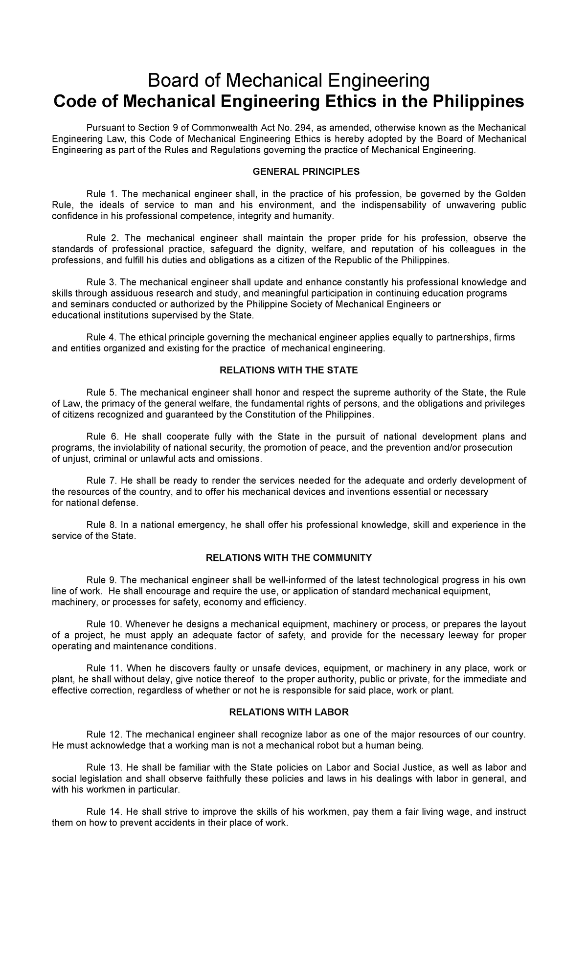 Code of Mechanical Engineering Ethics - Board Review for CE - Studocu
