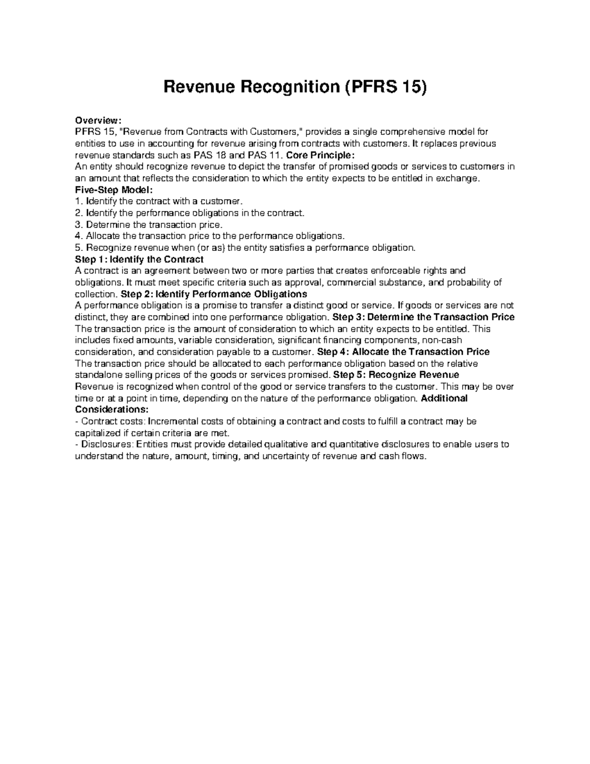 PFRS 15 Revenue Recognition: Key Concepts and Overview - Studocu