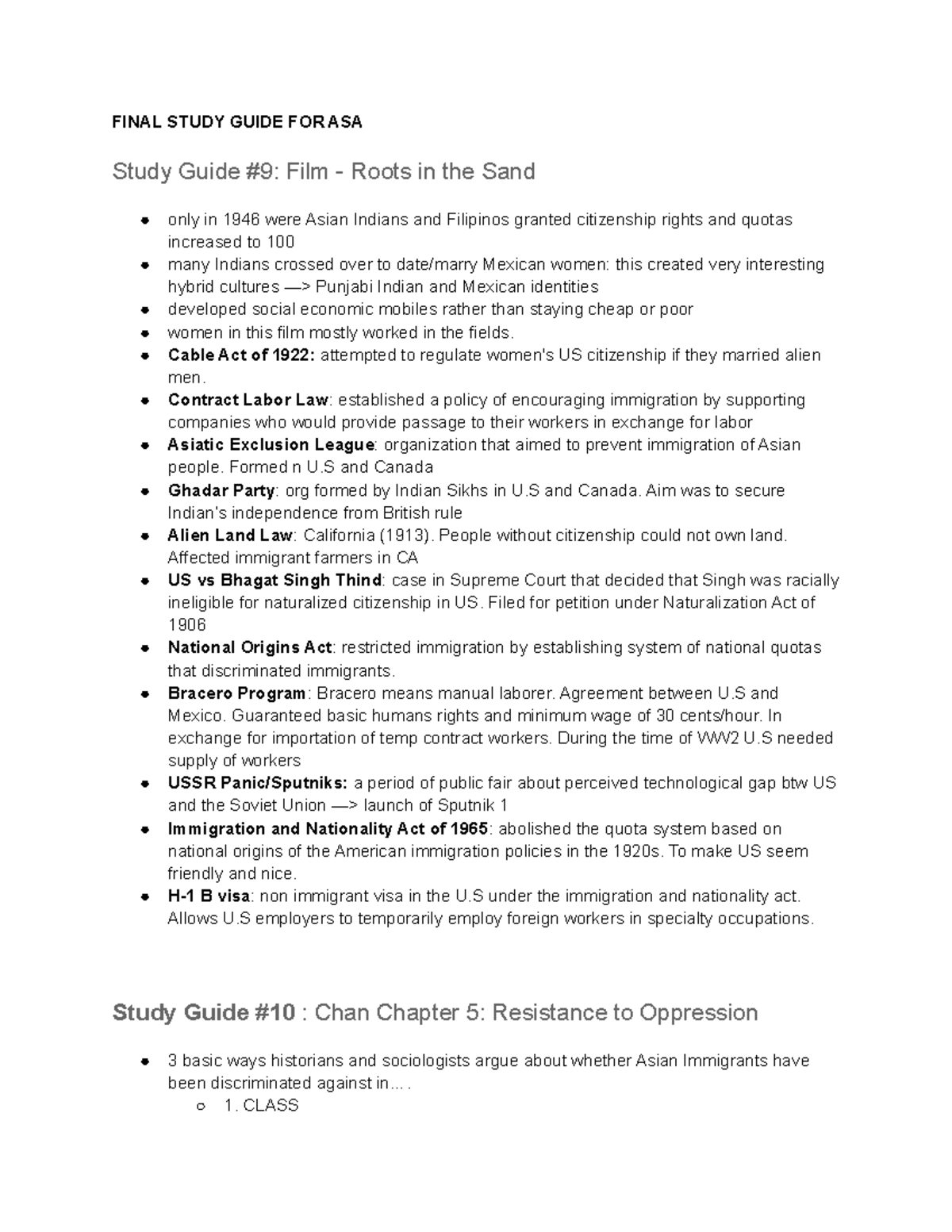 ASA Fall Final Study Guide: Understanding Asian American History Topics ...