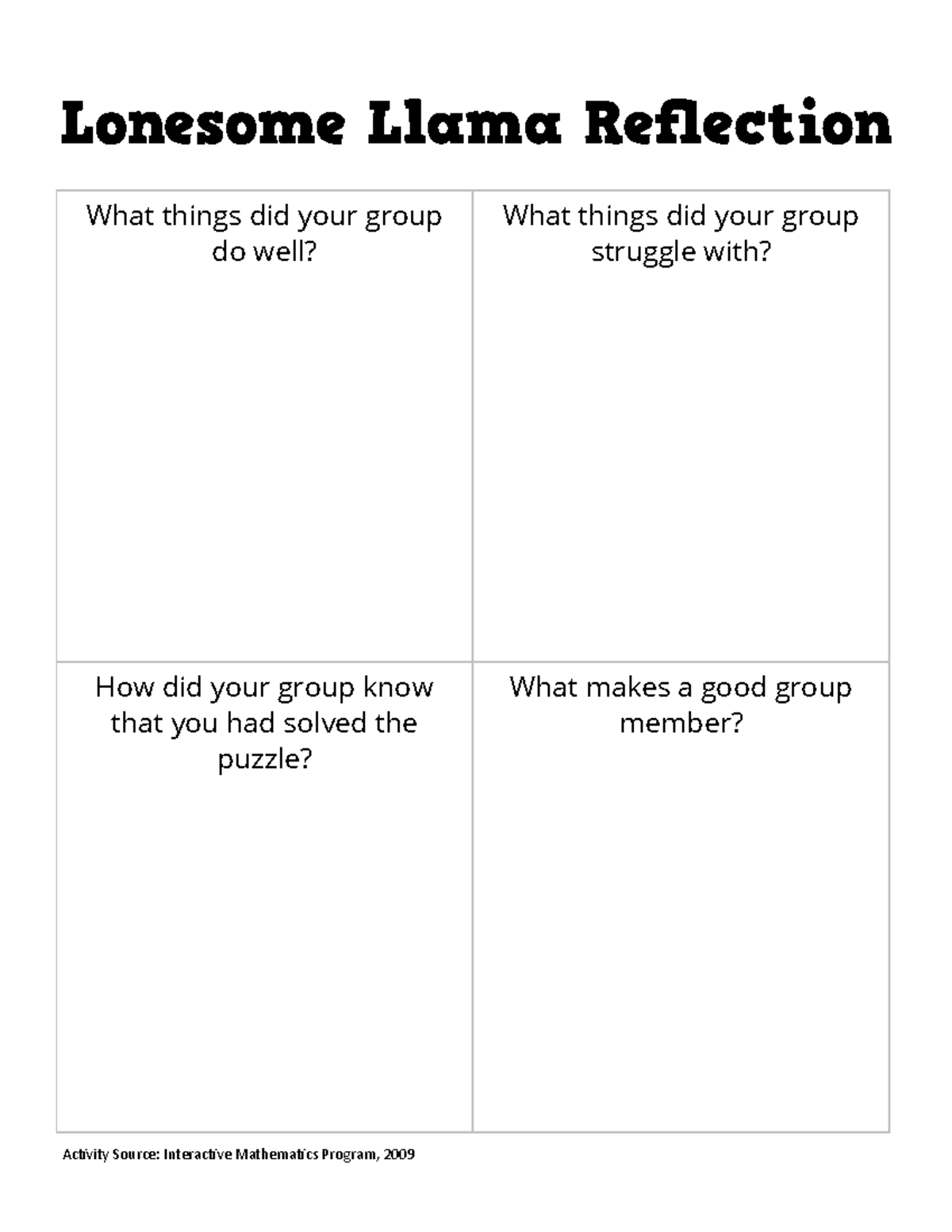 Lonesome Llama Reflection Sheet - ECE 450 - What things did your group ...
