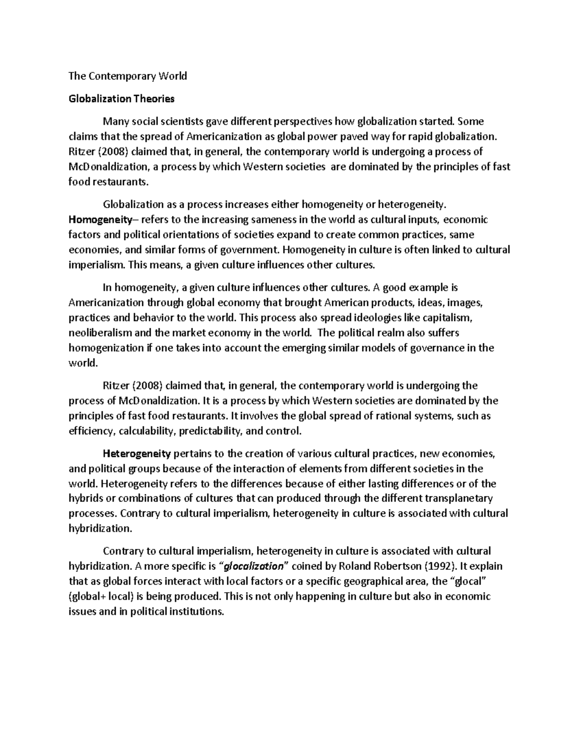 Globalization Theories: Homogeneity vs. Heterogeneity Explained - Studocu