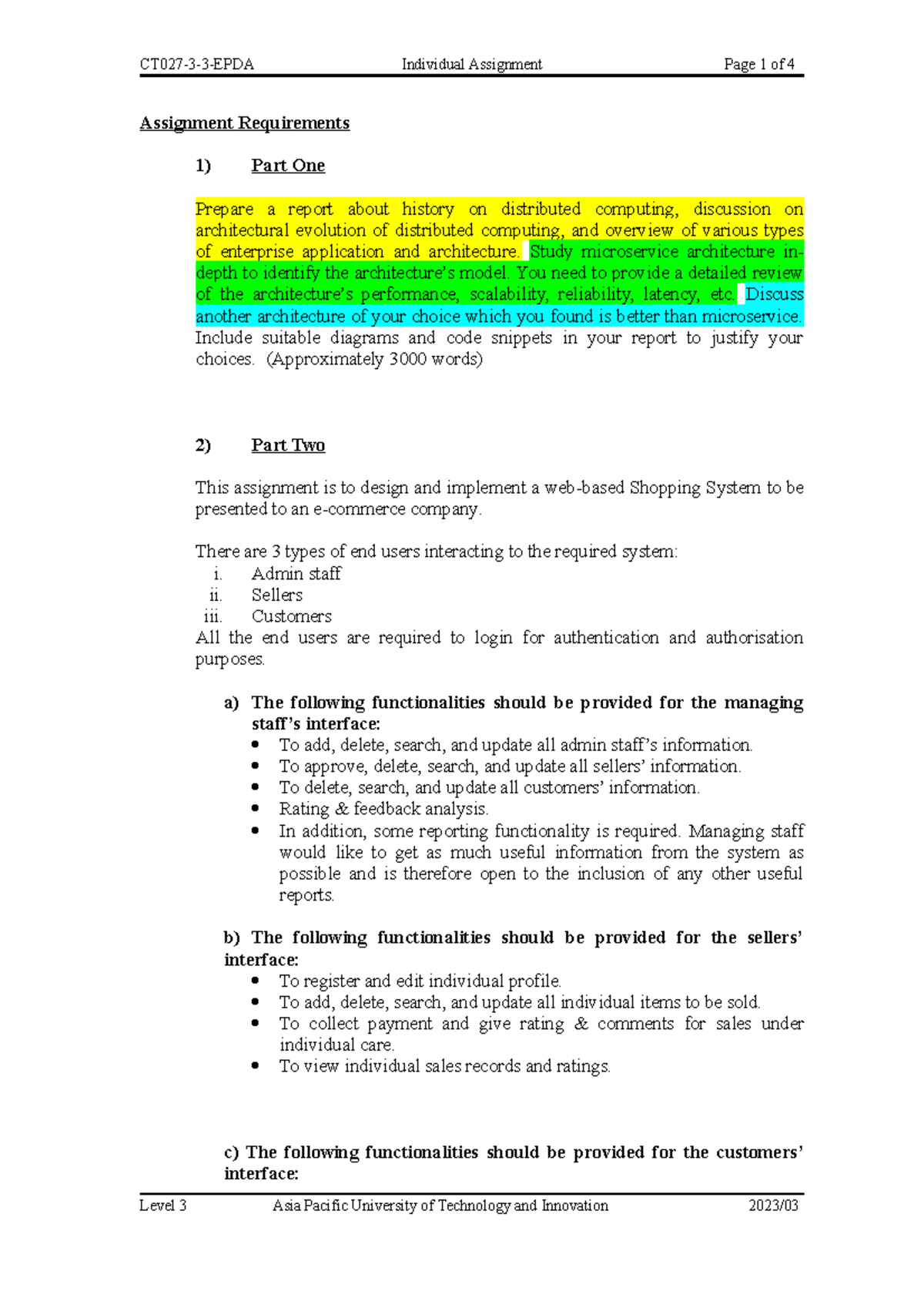 CT027-3-3 EPDA 3F2302 Final Assignment on Distributed Computing & Web System - Studocu