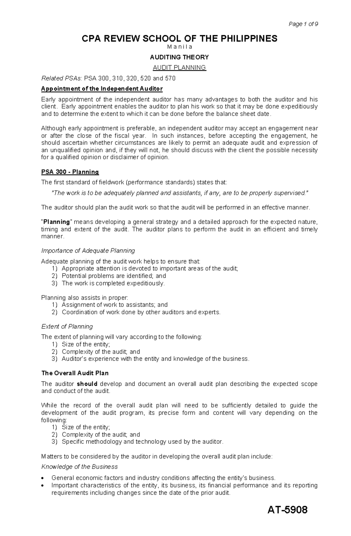 AT-12 Audit Planning Overview: Key Concepts & Best Practices - Studocu