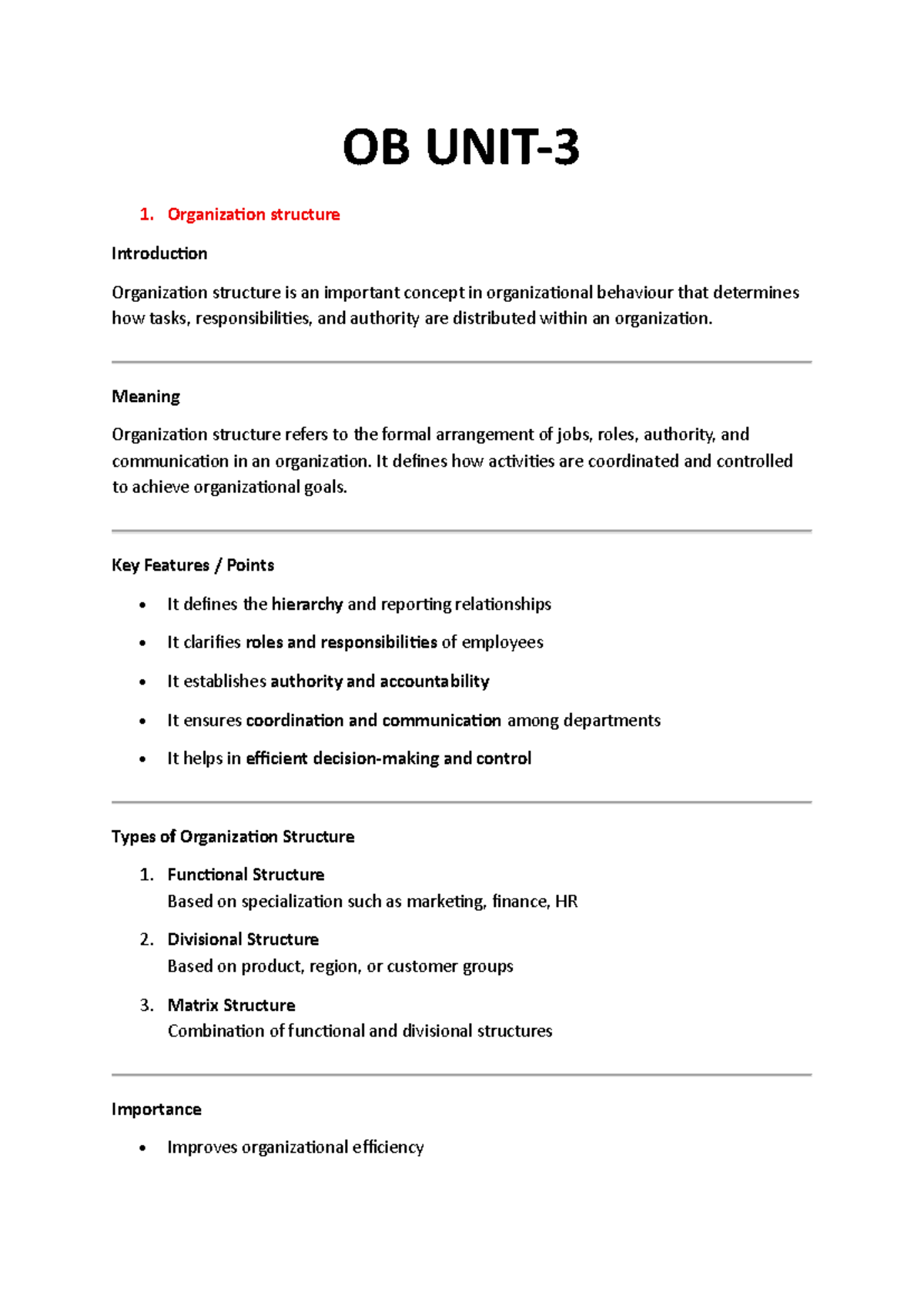 OB 1. Organizational Structure & Group Dynamics Overview - Studocu