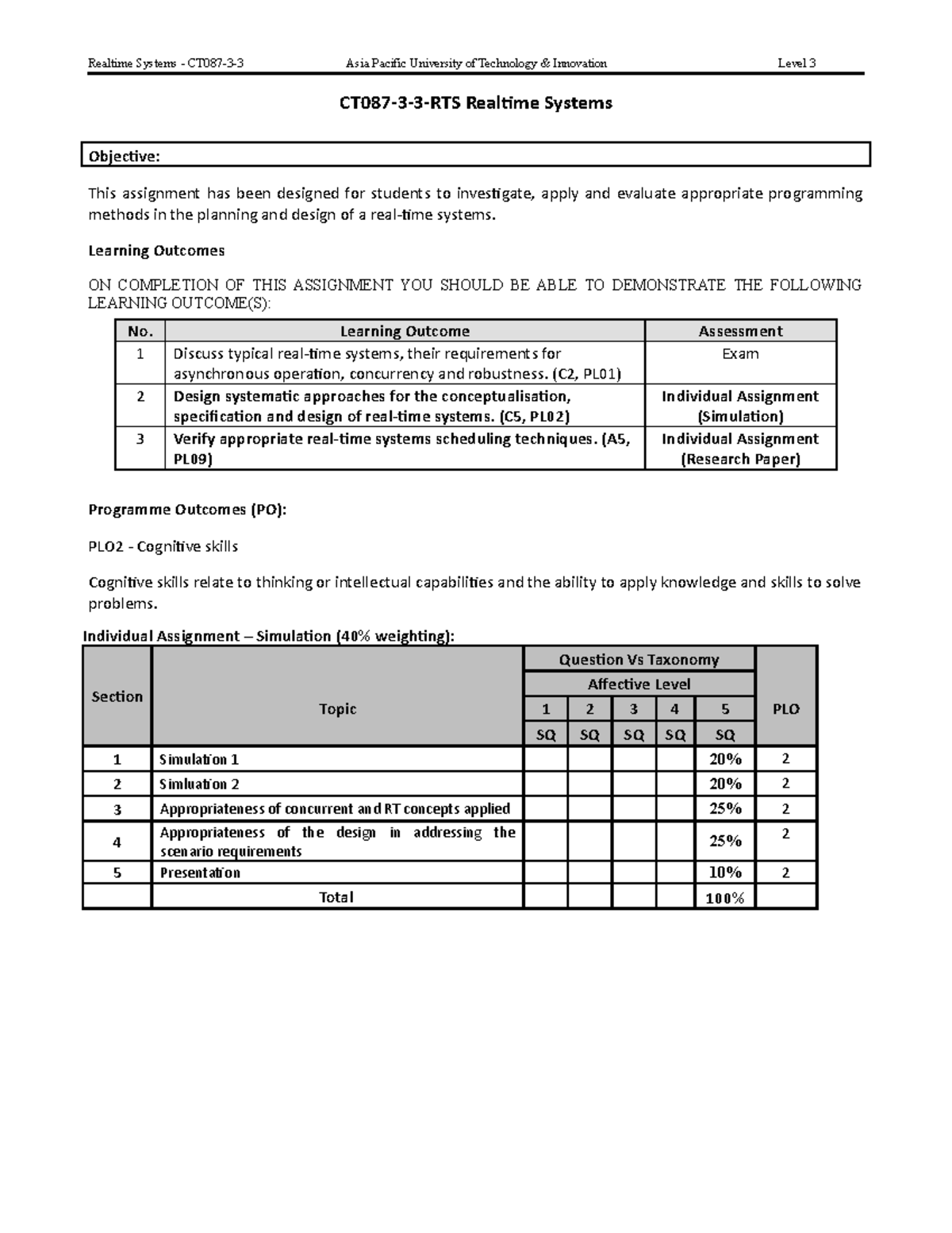 CT087-3-3-RTS Real-Time Systems Assignment Guide and Overview - Studocu