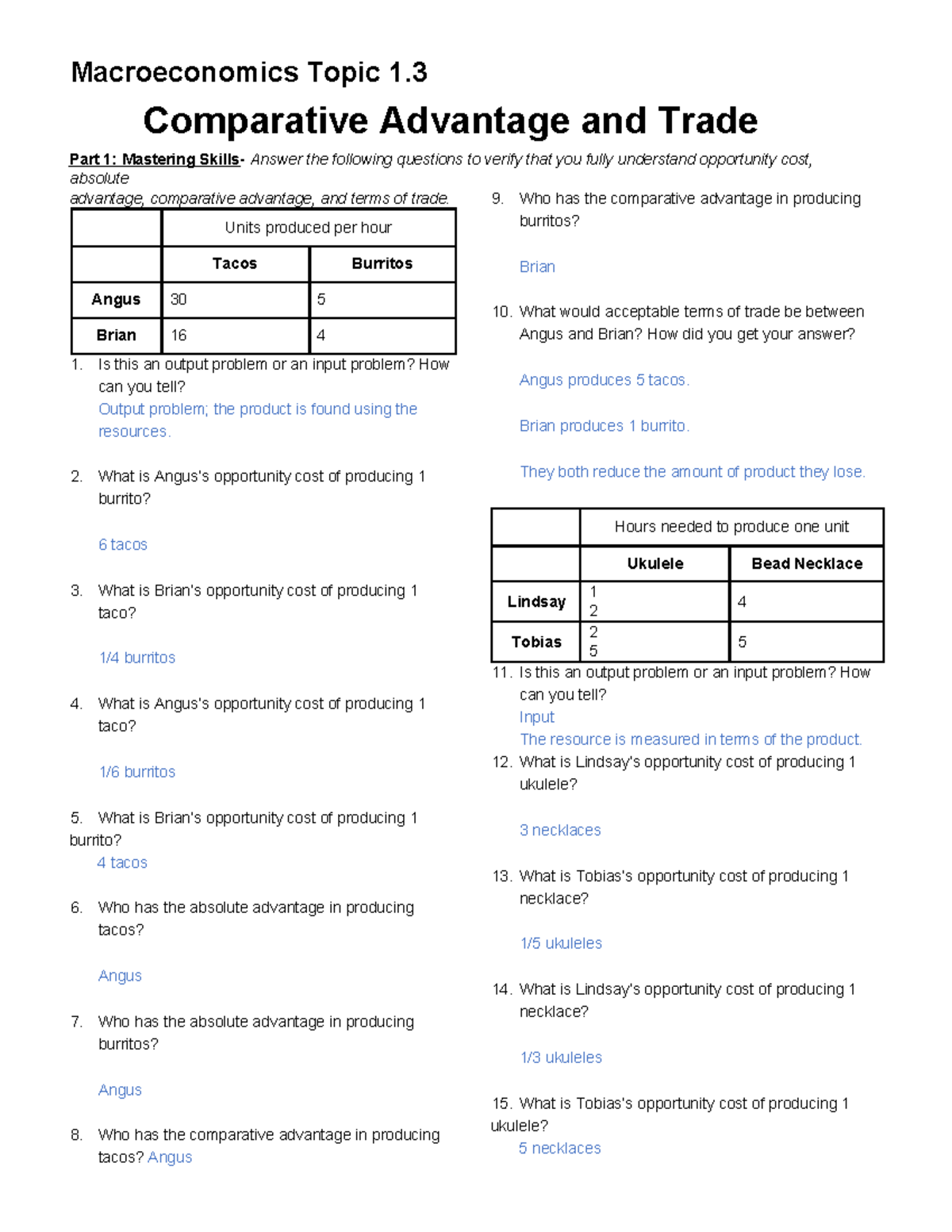 Macro 1.3: Comparative Advantage & Trade - Mastering Concepts - Studocu