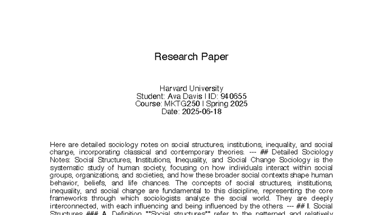 Sociology Notes: Social Structures & Change (MKTG250) - Studocu