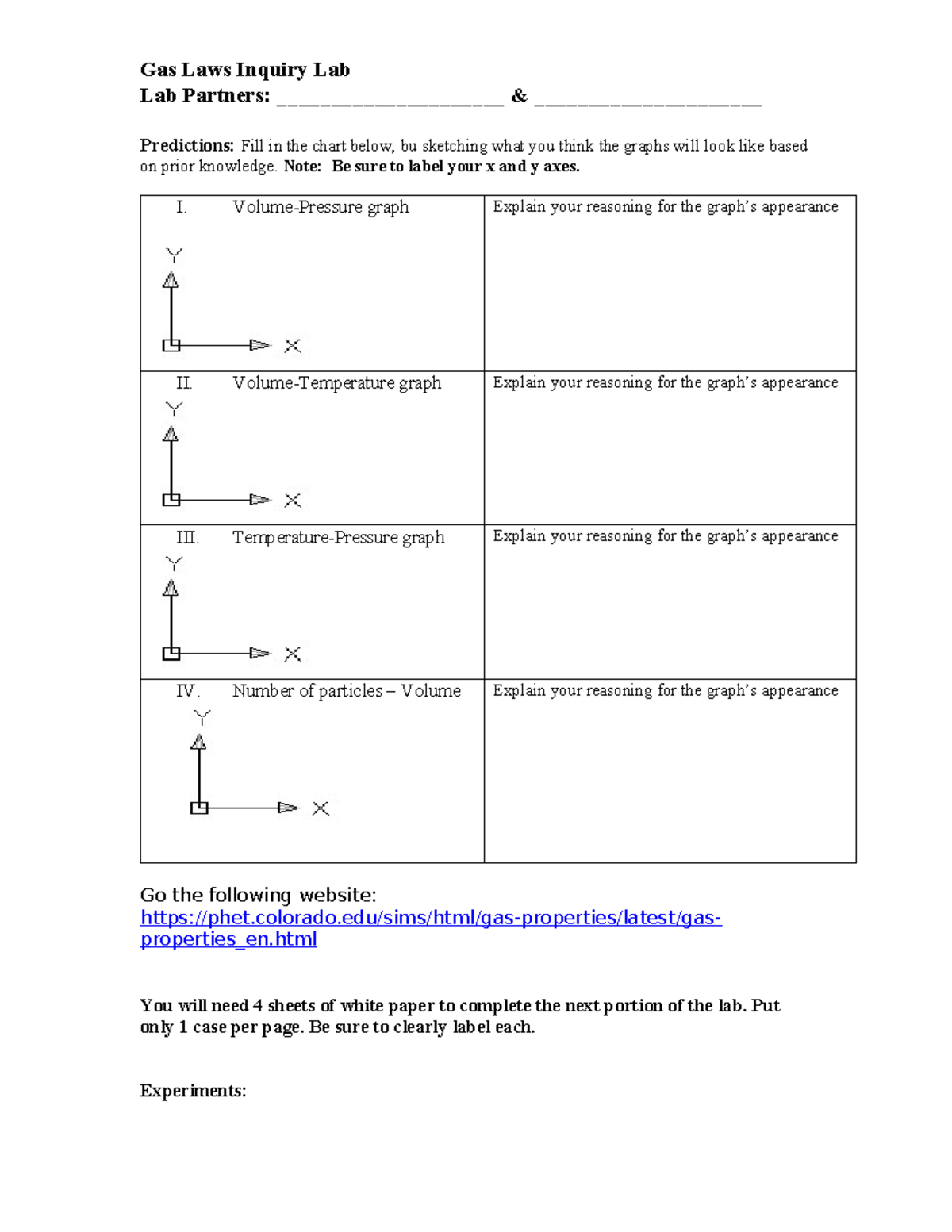 Gas Laws Inquiry Lab 2: Predictions and Experiments Analysis - Studocu