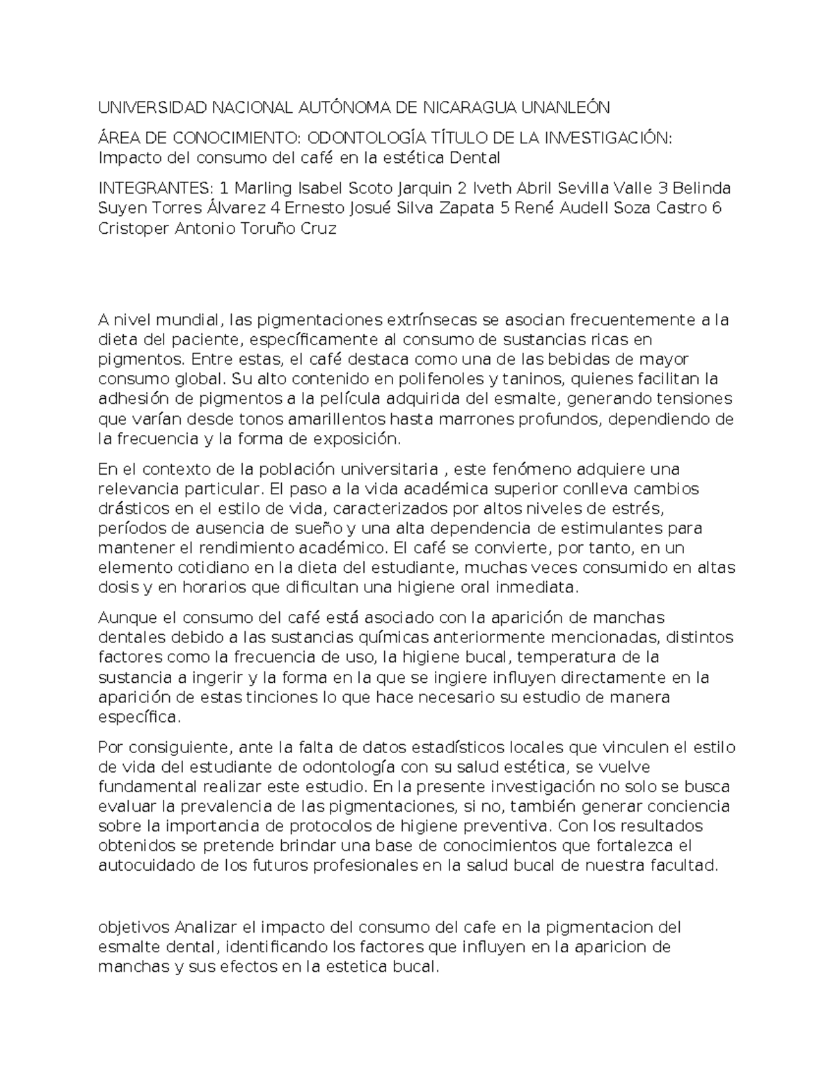 Impacto del Consumo de Café en la Estética Dental - UNANLEÓN - Studocu
