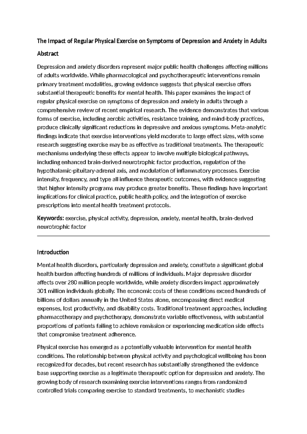 The Impact of Exercise on Depression & Anxiety Symptoms in Adults - Studocu