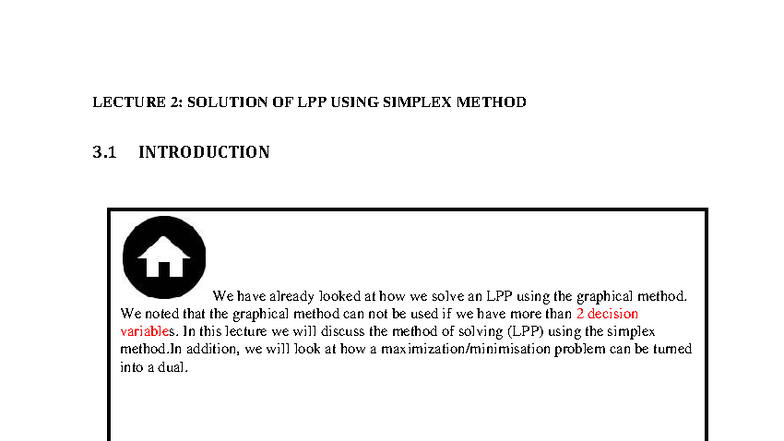2 Lecture TWO- Solutions TO LPP Using Simplex - LECTURE 2: SOLUTION OF ...