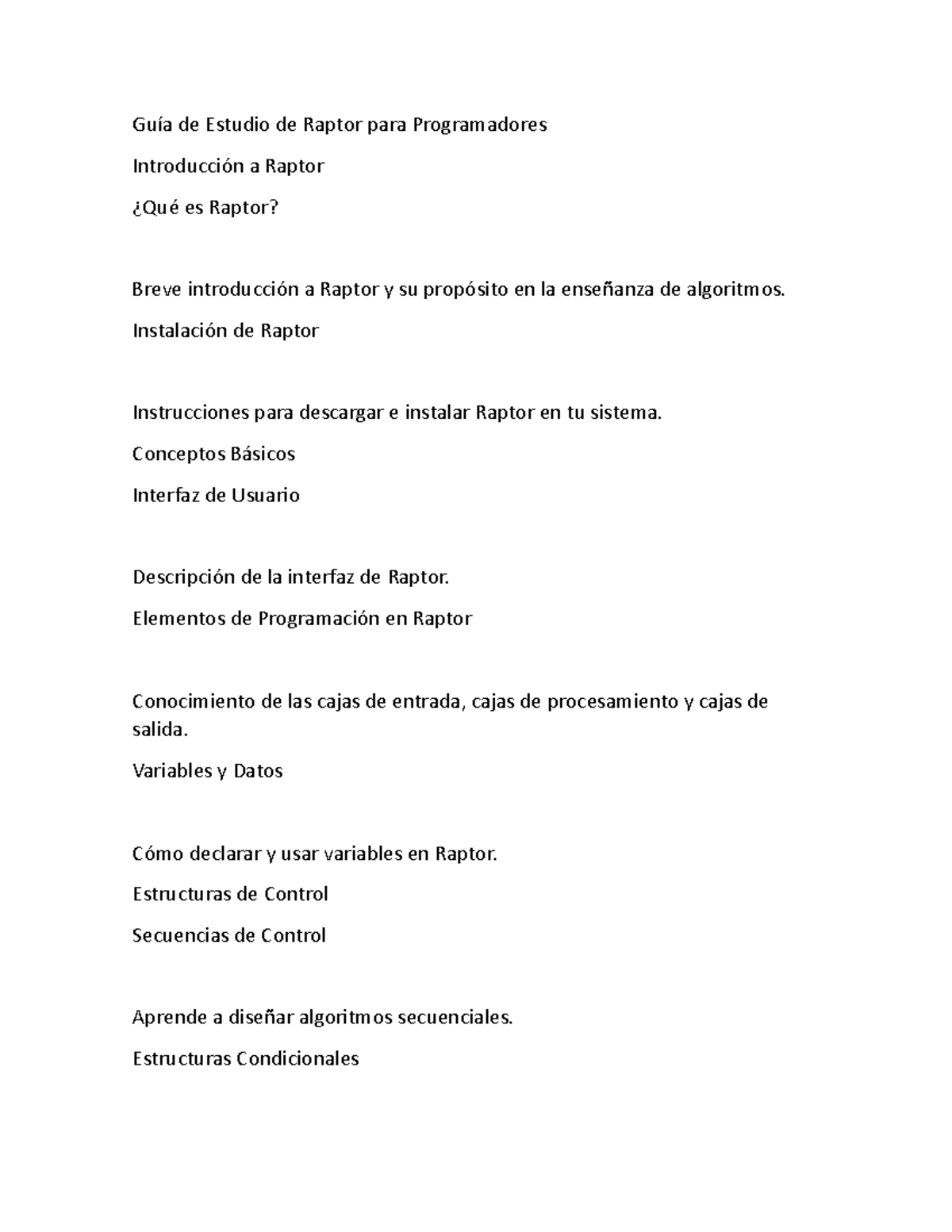Guía de Estudio Raptor: Fundamentos de Programación y Algoritmos - Studocu