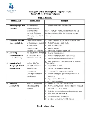 NUR 200 Tanner's Model - Noticing through Reflecting-updated 2020 ...