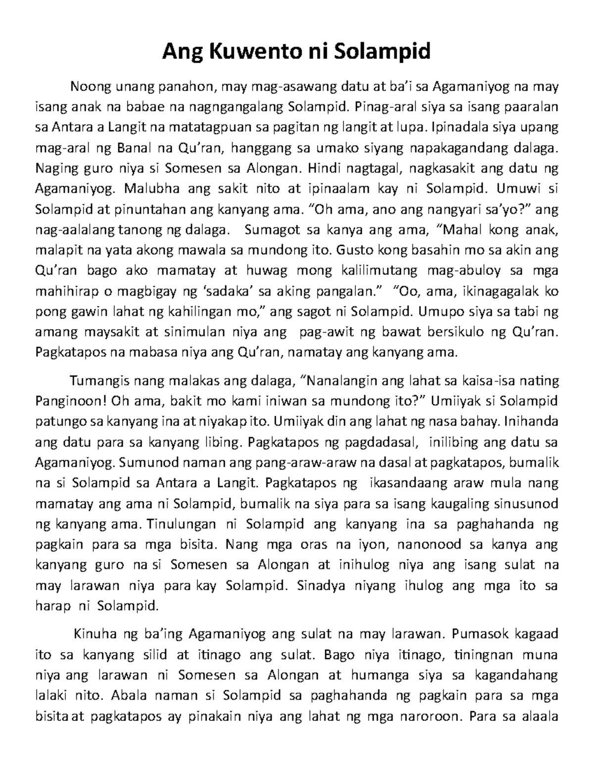 Ang Kuwento ni Solampid - Ang Kuwento ni Solampid Noong unang panahon ...