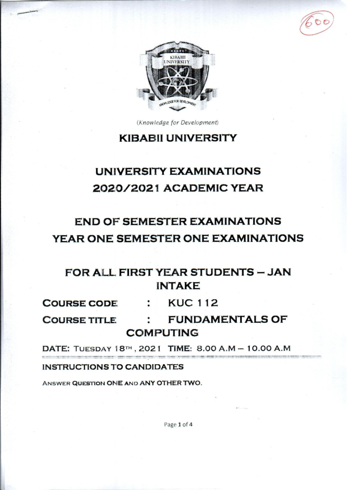 KUC 112 - Fundamentals of Computing Final Exam Review Notes - Studocu