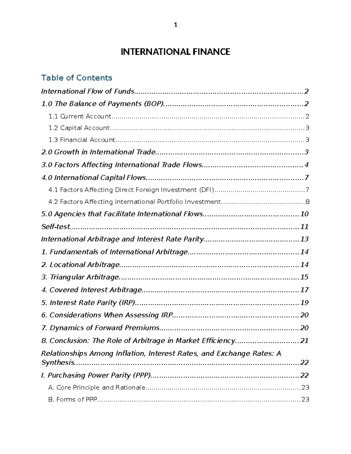 International Finance Overview: Key Concepts and Theories - Studocu