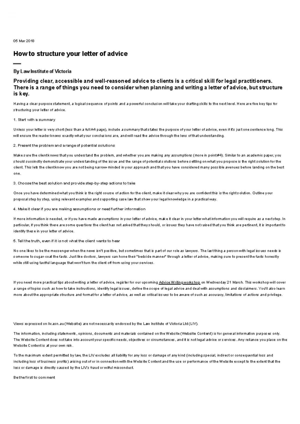 How to Effectively Structure Your Letter of Advice - LIV Guide - Studocu