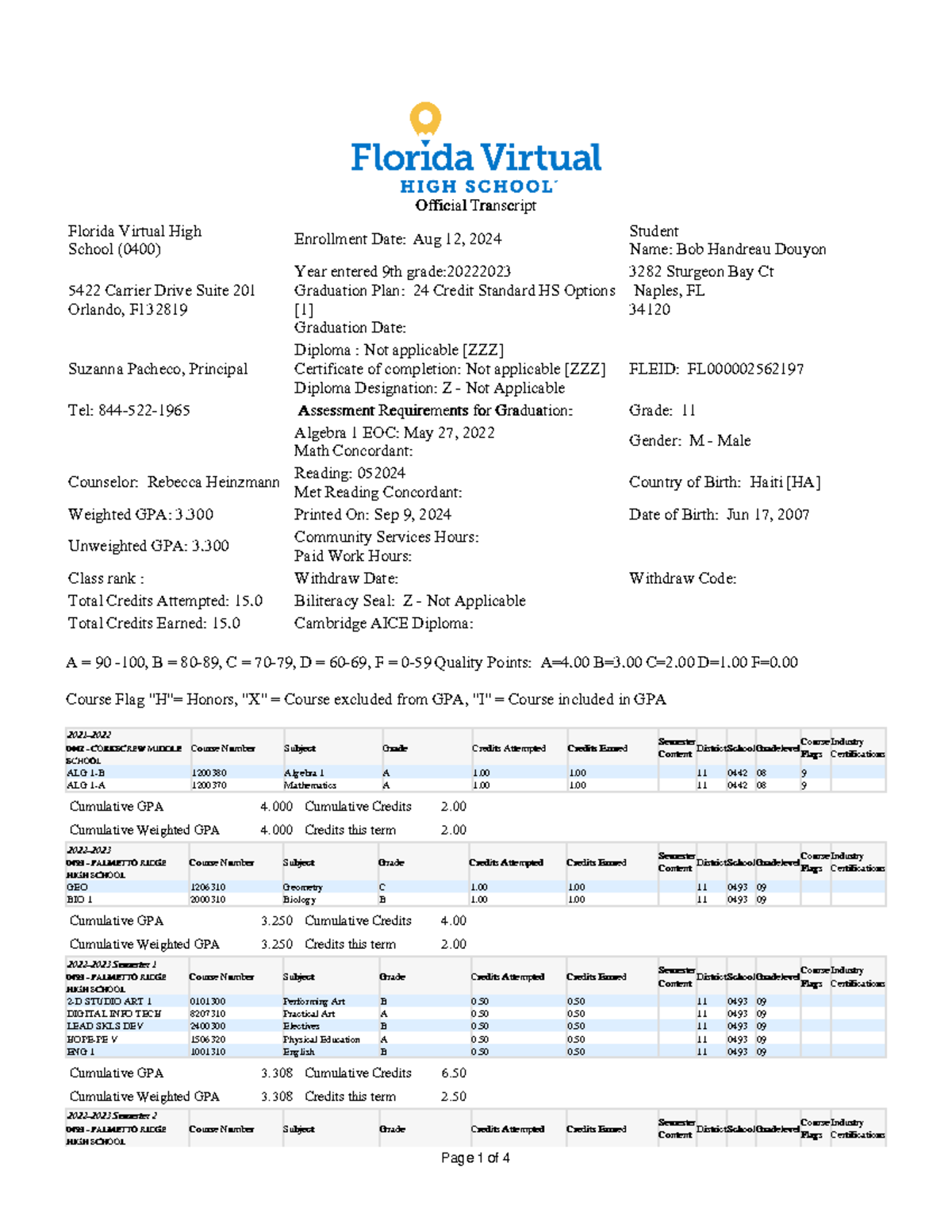 Douyon Bob FLVS OT 09092024 - Official Transcript Official Transcript ...