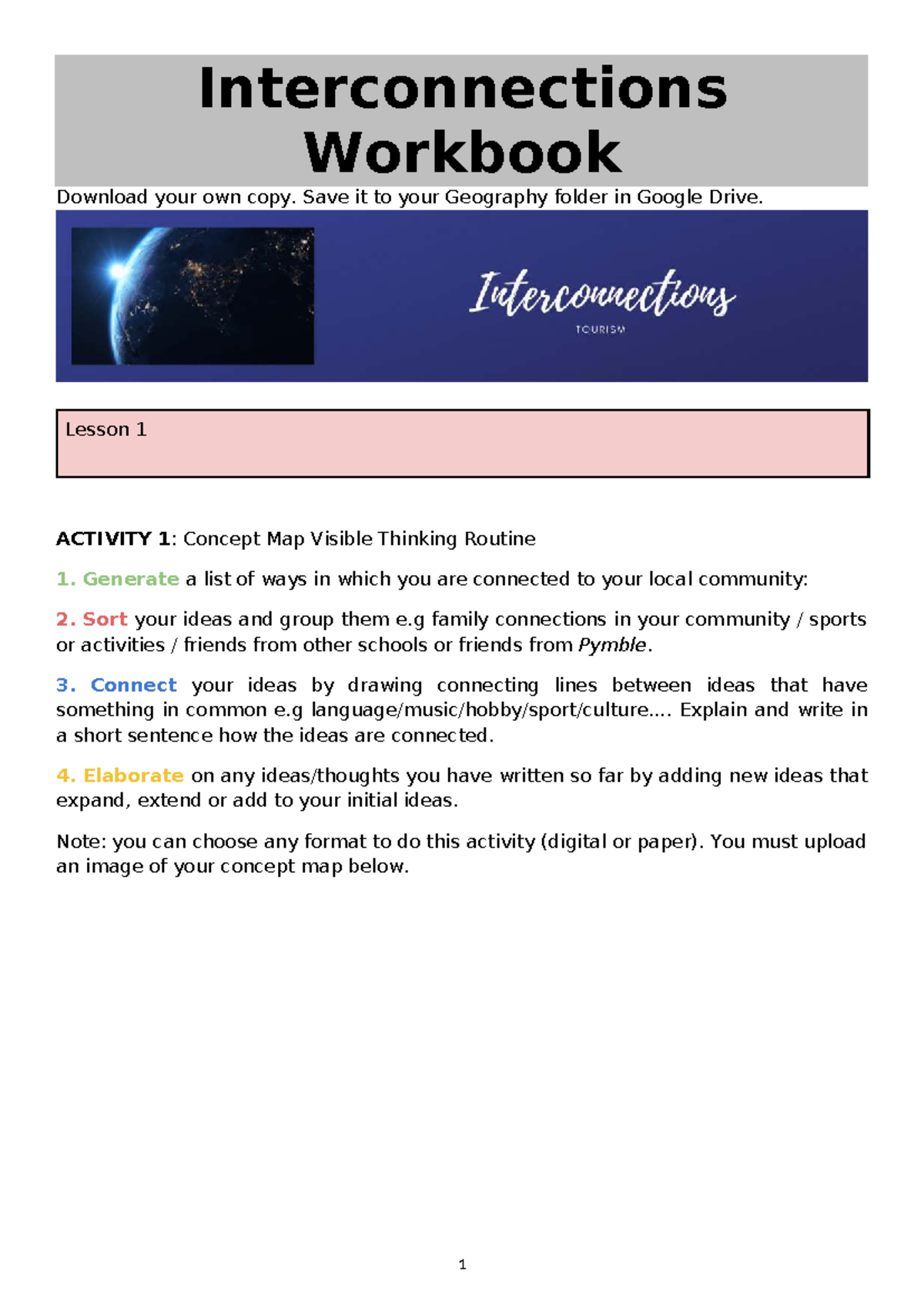 Interconnections Activities Workbook: Geography Lesson 1-10 - Studocu