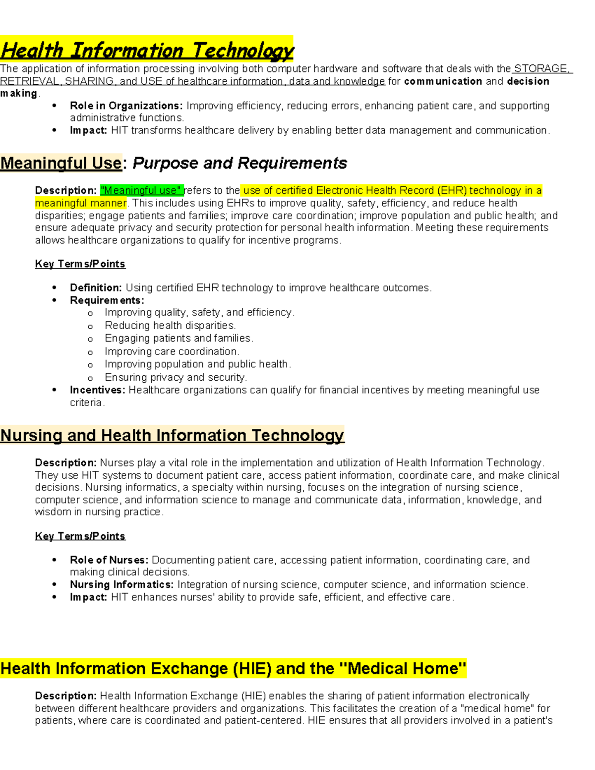 Health Information Technology Overview and Key Concepts - Studocu