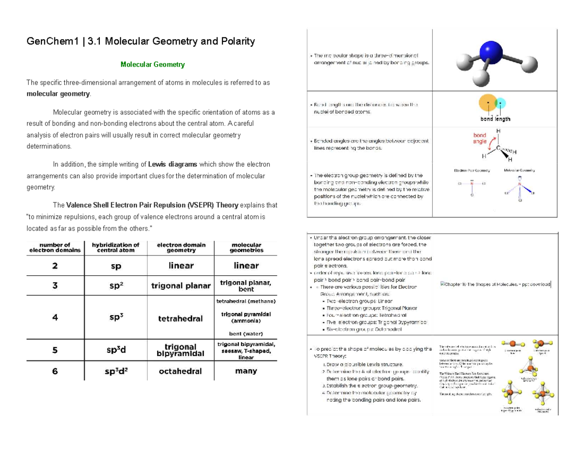 GenChem1 | 3.1 Molecular Geometry & Polarity Overview - Studocu