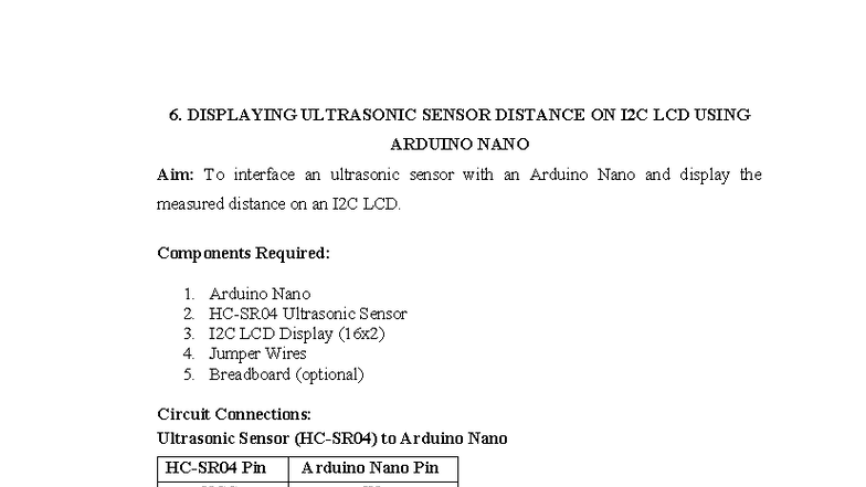 Arduino Nano Project: Ultrasonic Sensor & Security System Setup - Studocu