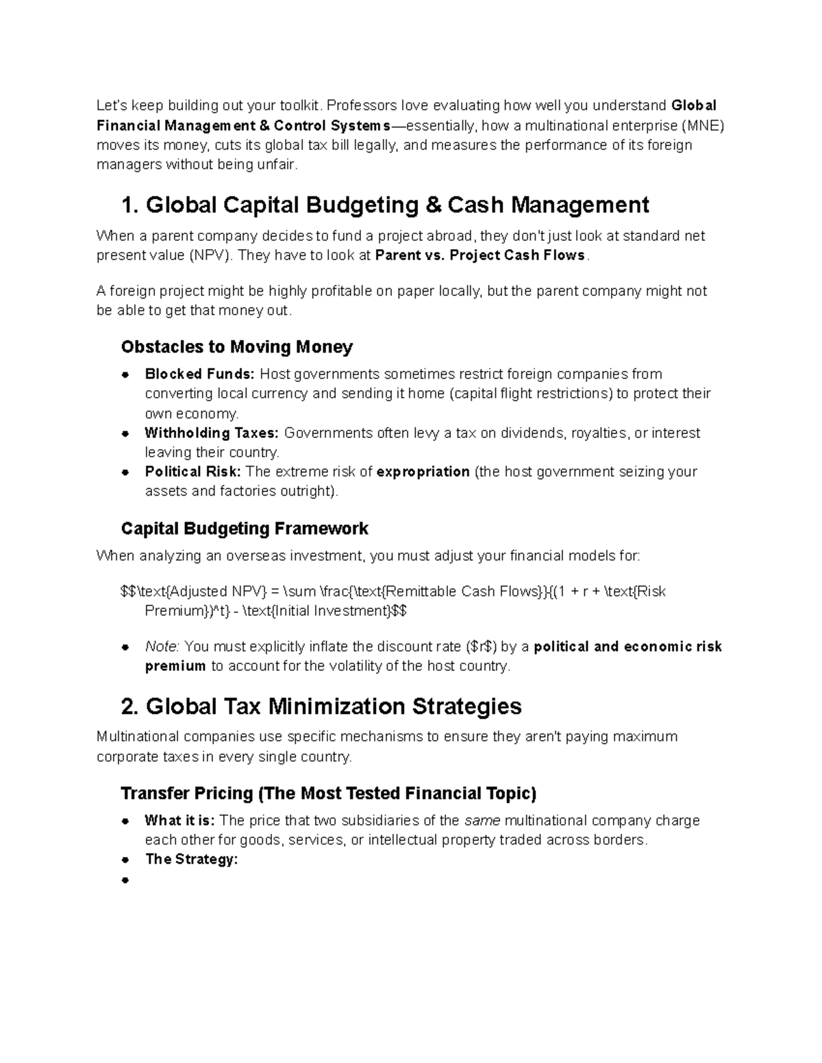 Intro to GLB II: Global Financial Management Control Notes - Studeersnel