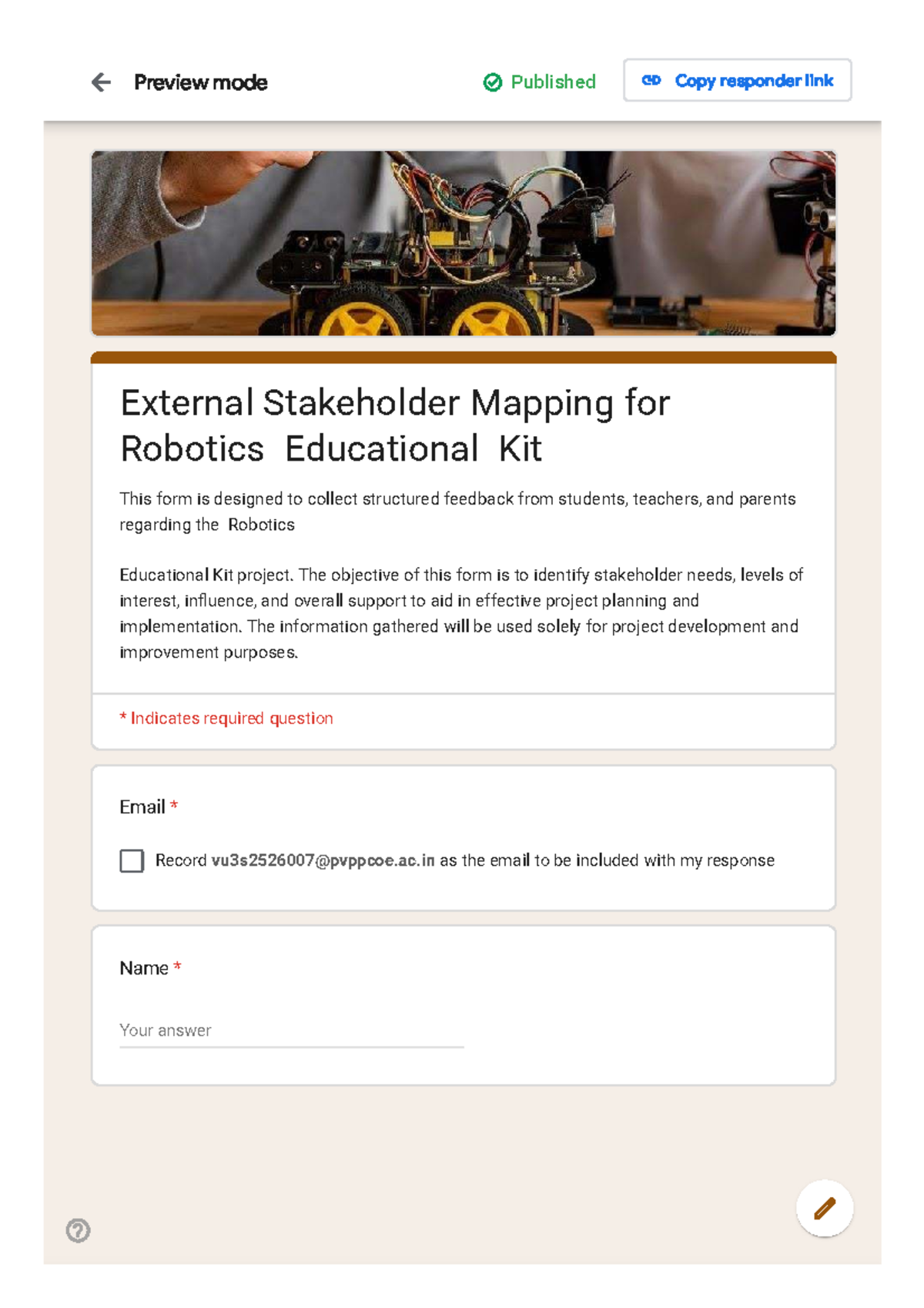 External Stakeholder Mapping for Robotics Kit Feedback Form - Studocu