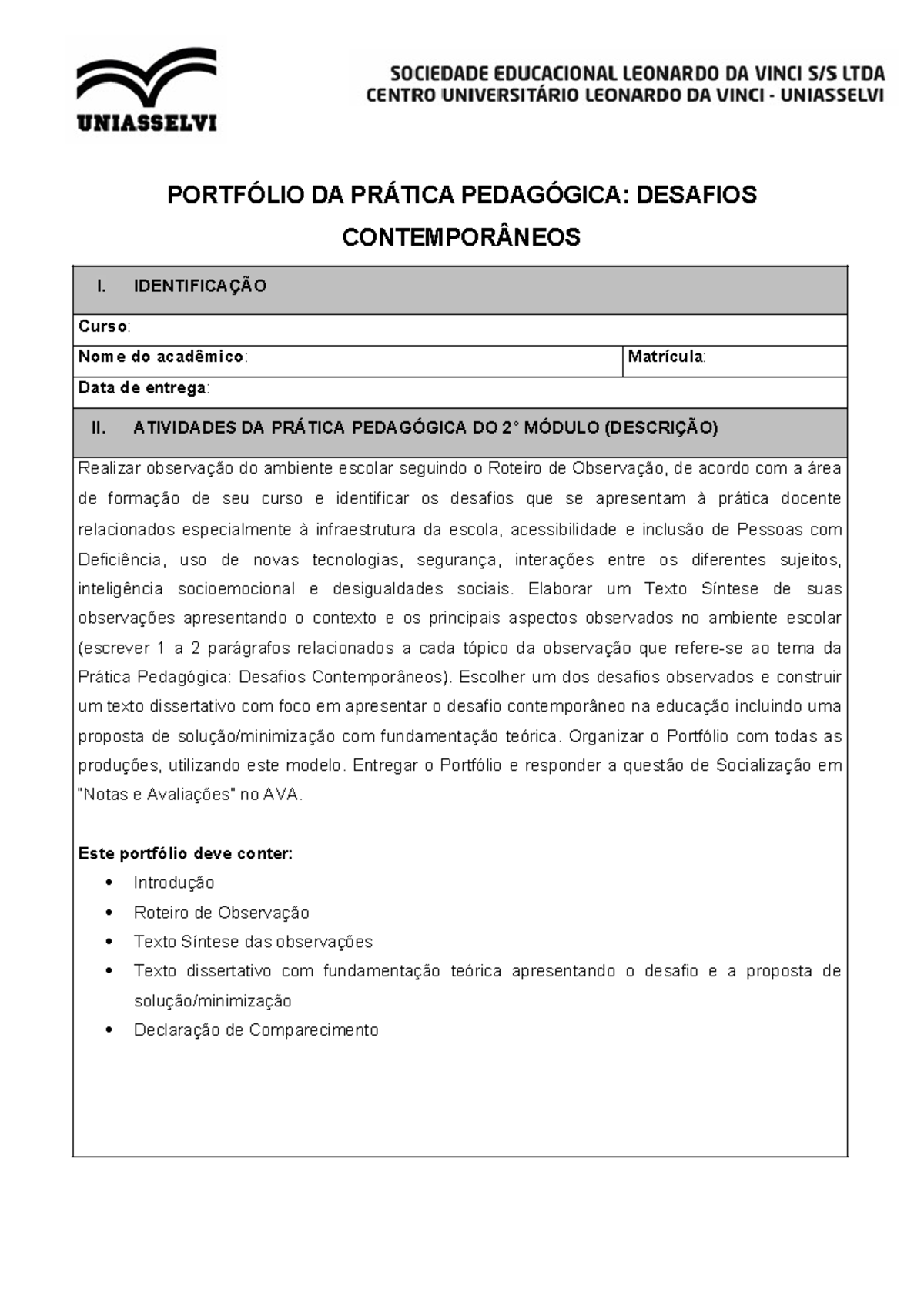 Portfólio de Prática Pedagógica: Desafios Contemporâneos DC 270225 ...